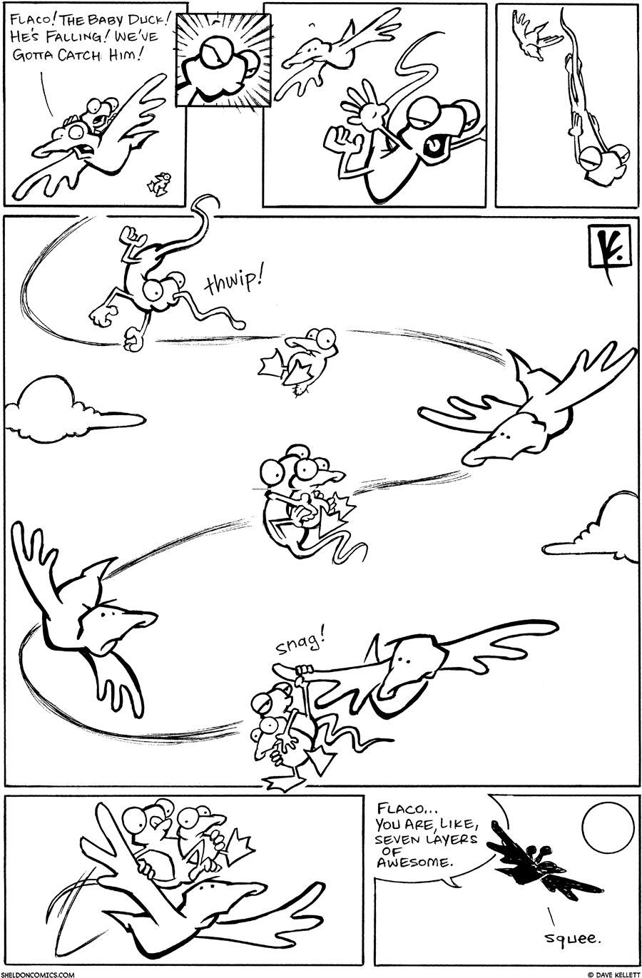 Will Arthur and Flaco catch the falling baby duck? - Sheldon® Comic Strip
