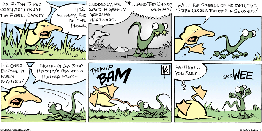 Will the T-rex catch his prey? - Sheldon® Comic Strip