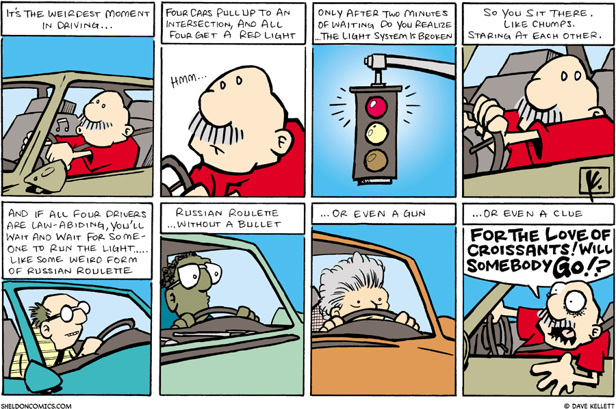 What do you do when the traffic light is broken? - Sheldon® Comic Strip