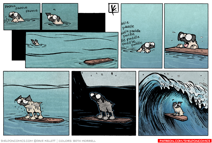 Oso paddles in the water and... - Sheldon® Comic Strip