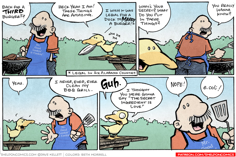 What's your secret to these great burgers? - Sheldon® Comic Strip