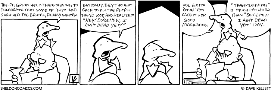 Why did the Pilgrims hold Thanksgiving? - Sheldon® Comic Strip
