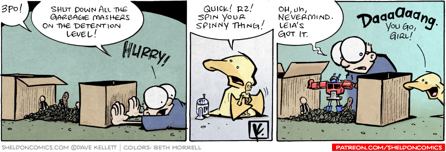 Will 3PO shut down the garbage mashers in time? - Sheldon® Comic Strip
