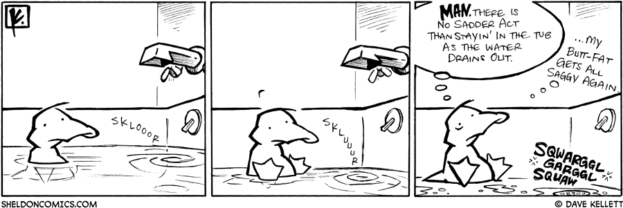 How does Arthur feel about the tub draining? - Sheldon® Comic Strip