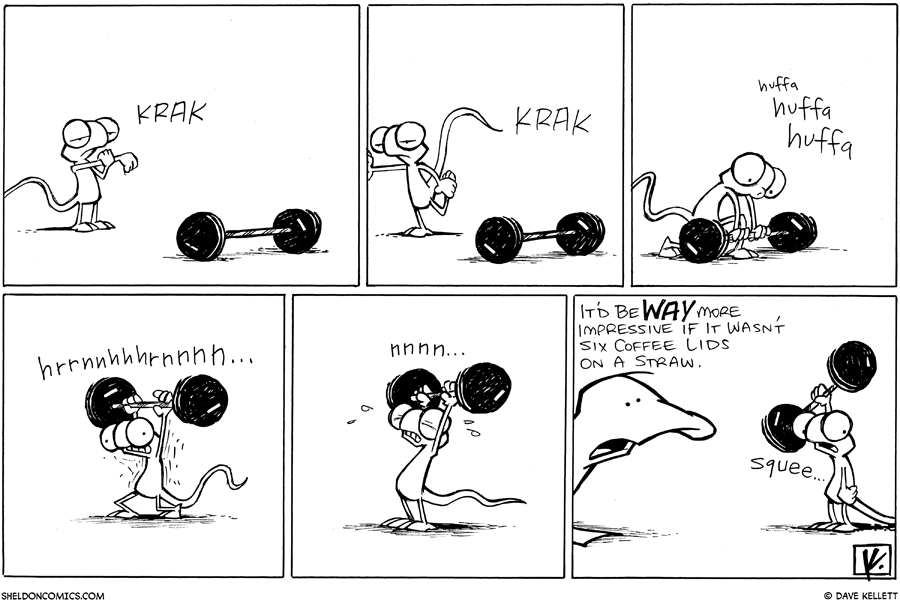 Flaco stretches so he can... - Sheldon® Comic Strip