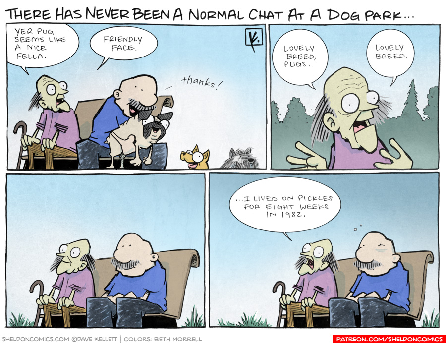 What is a conversation like at a dog park? - Sheldon® Comic Strip