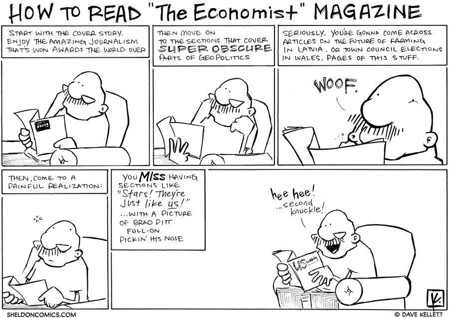 How do you read the Economist Magazine? - Sheldon® Comic Strip