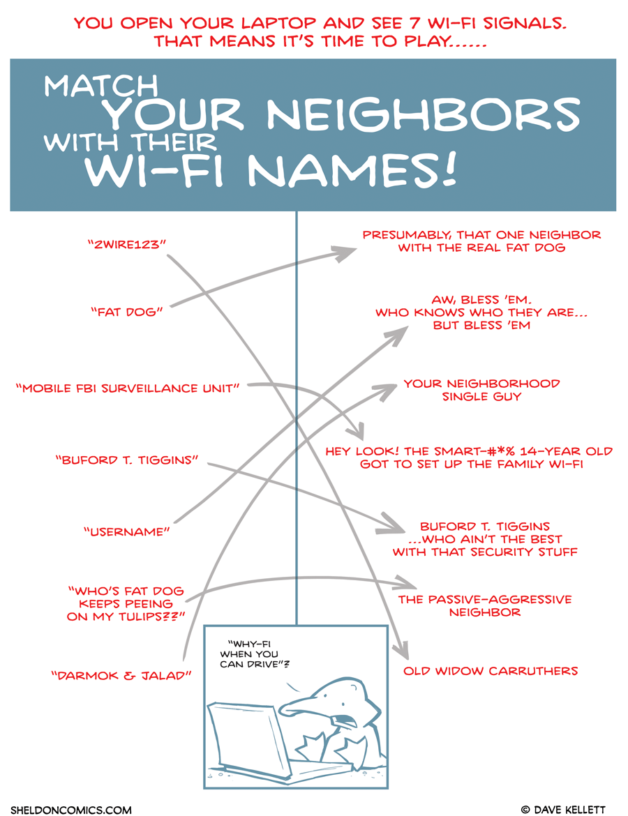 Can you match your neighbors with their Wi-Fi names? - Sheldon® Comic Strip