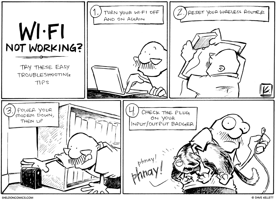What do you do when WiFi is not working? - Sheldon® Comic Strip