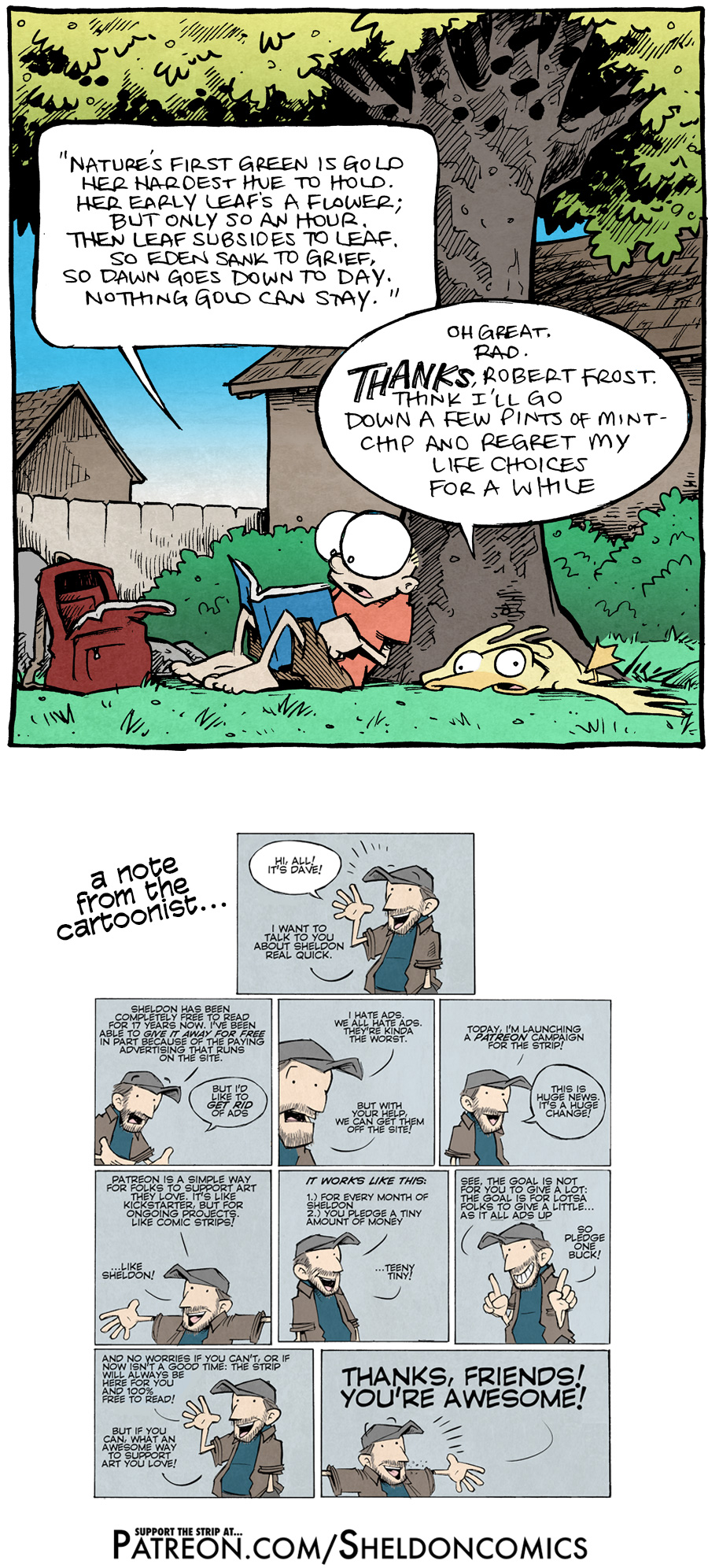 Great. Rad. THANKS, Robert Frost. - Sheldon® Comic Strip