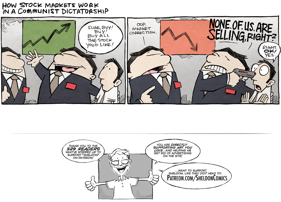 How Stock Markets Work in a Communist Dictatorship - Sheldon® Comic Strip