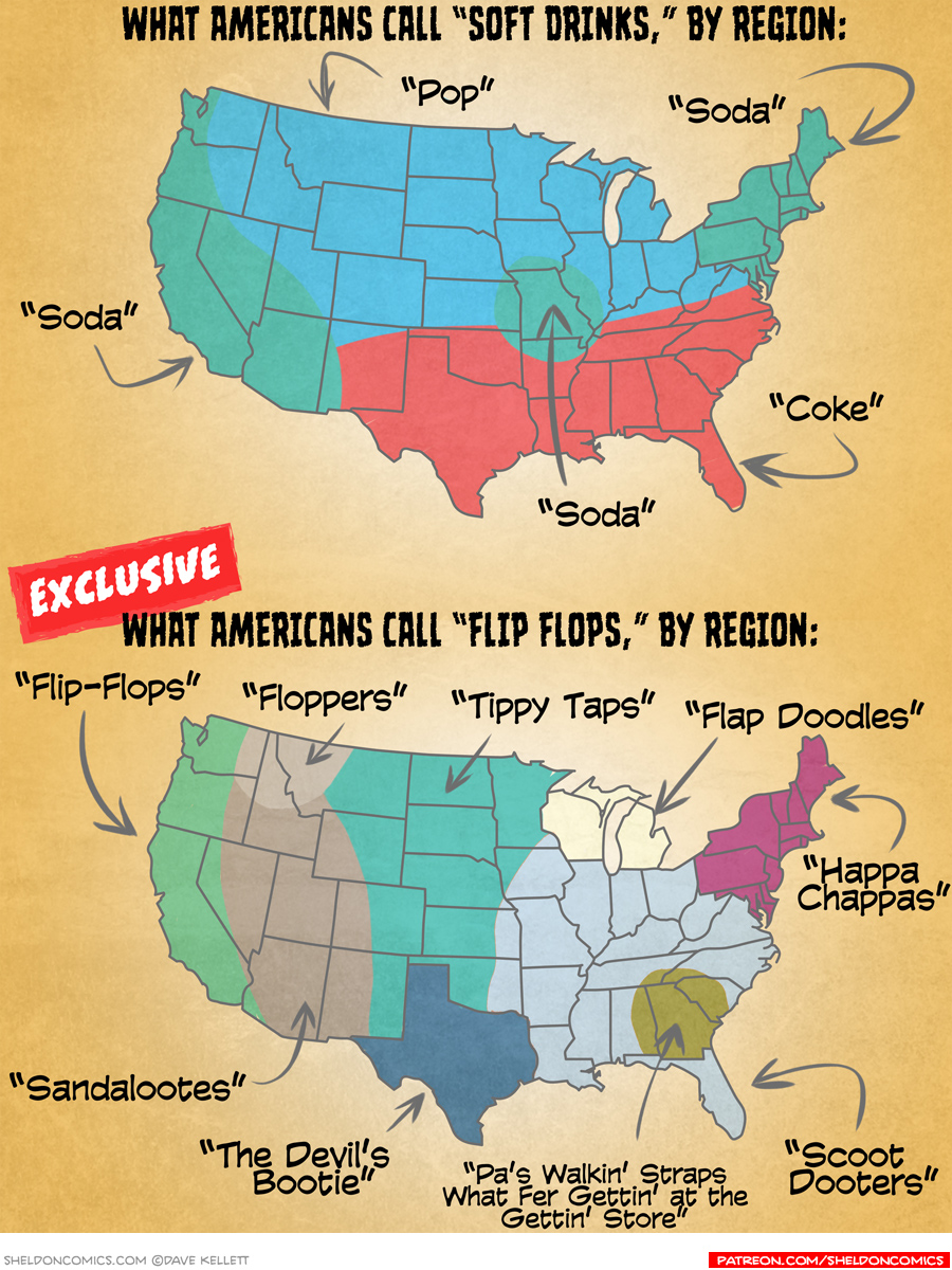 What Americans Call "Flip-Flops", by Region - Sheldon® Comic Strip