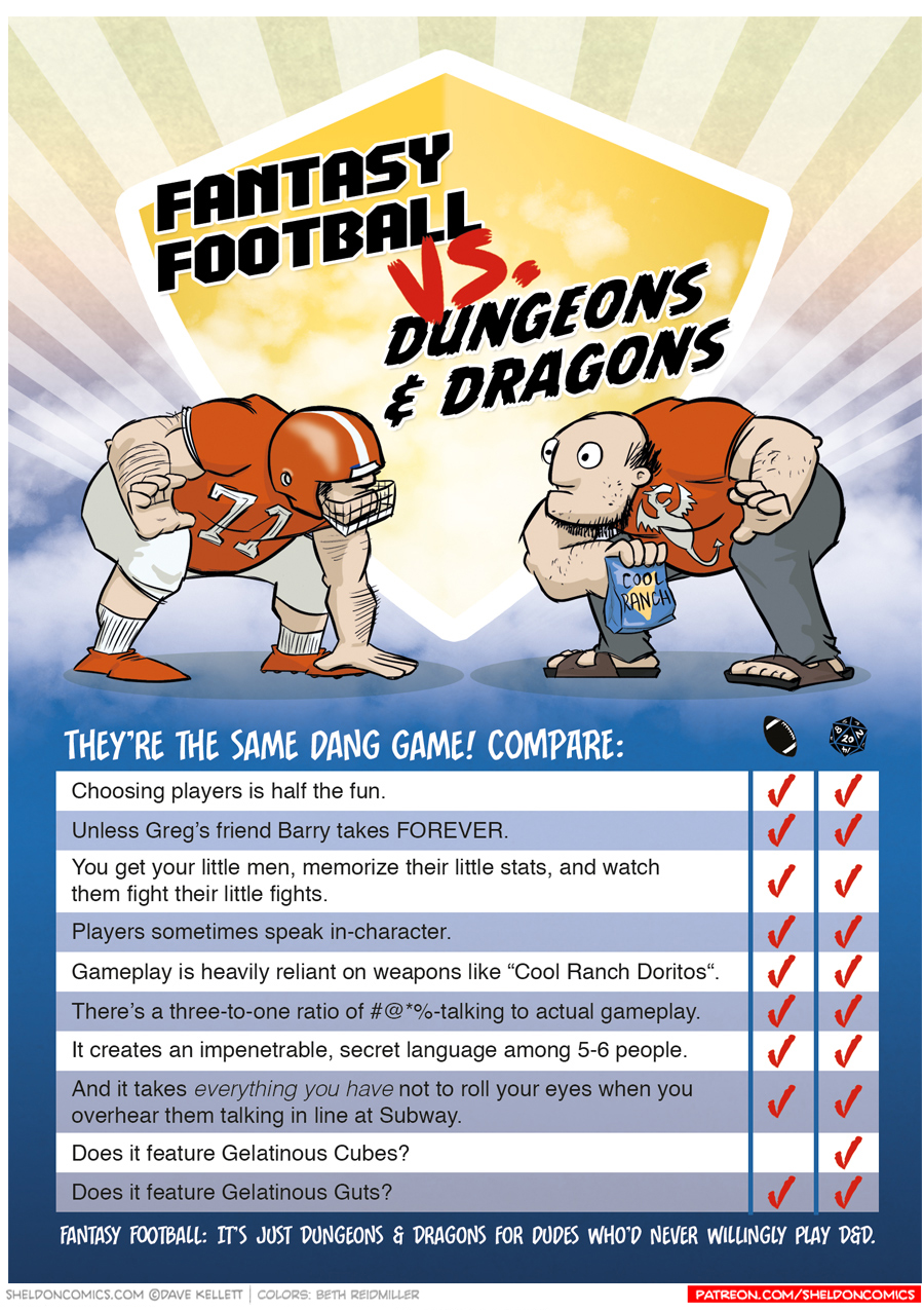 Fantasy Football vs. Dungeons & Dragons - Sheldon® Comic Strip